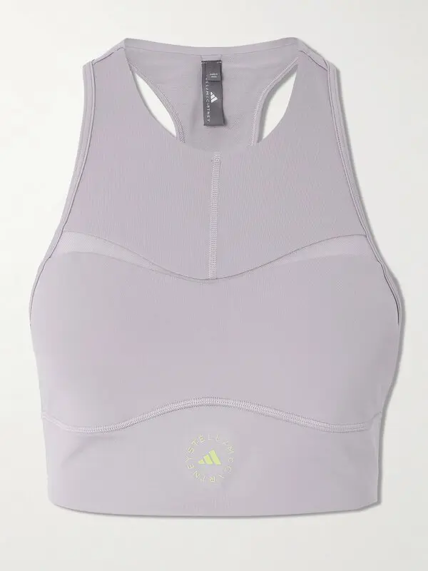 Adidas By Stella McCartney Truepurpose Perforated Logo-appliquéd Recycled Stretch-jersey Sports Bra - Gray