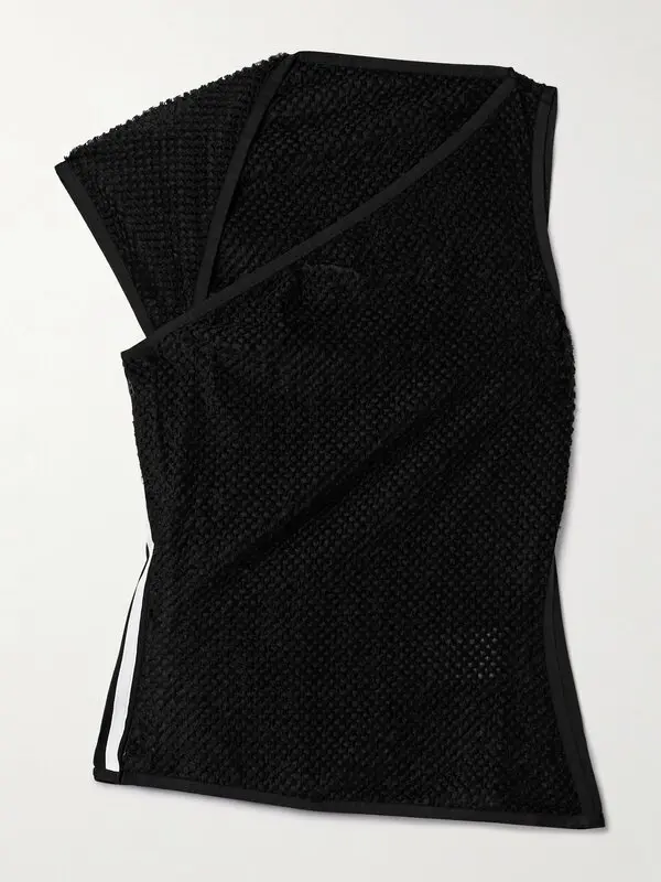 ADIDAS ORIGINALS Y-3 Asymmetric Striped Stretch Jersey-trimmed Brushed Recycled-mesh Tank - Black