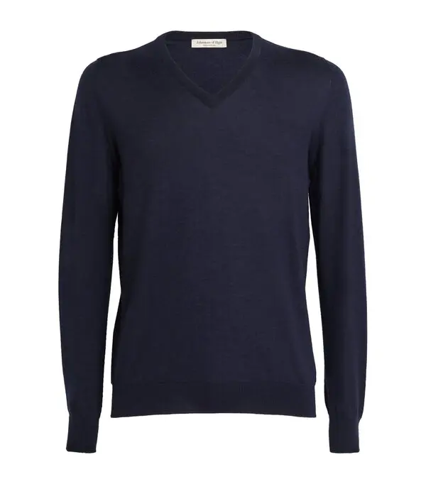 Johnstons Of Elgin Superfine Cashmere V-neck Sweater - Navy
