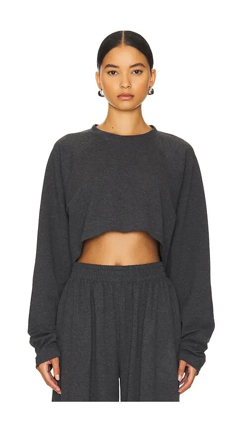 Norma Kamali Oversized Raglan Sleeve Cropped Top - Grey