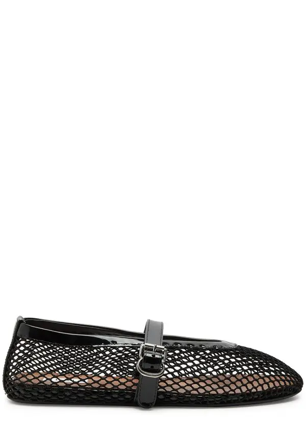 Alaïa Mesh Ballet Flats With Patent Trim - Black