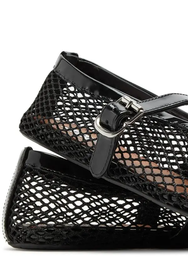 Alaïa Mesh Ballet Flats With Patent Trim - Black