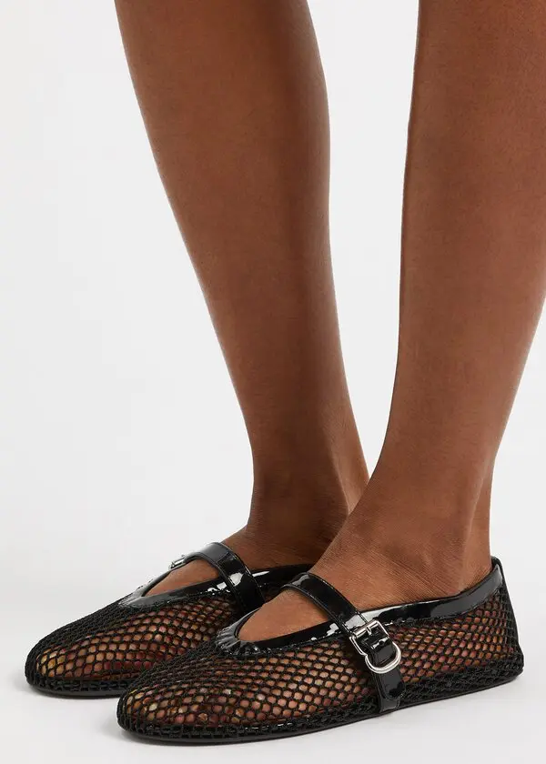 Alaïa Mesh Ballet Flats With Patent Trim - Black