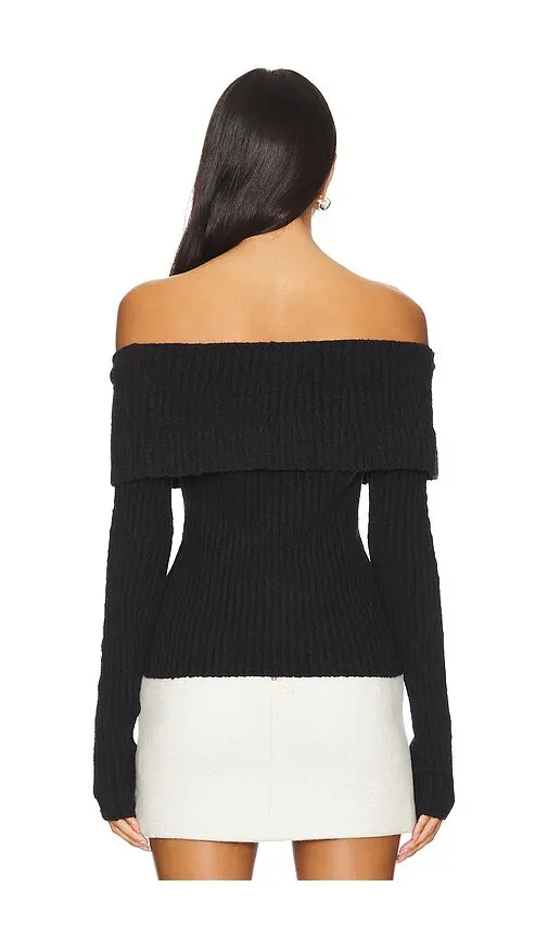 Majorelle Corina Off-the-shoulder Ribbed Knit Sweater With Rosette Detail