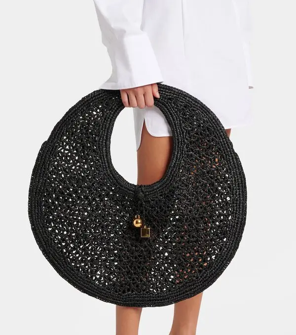 Jacquemus Spiaggia Raffia Shoulder Bag - Black