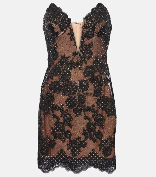 SELF-PORTRAIT Embellished Lace Bustier Dress - Black