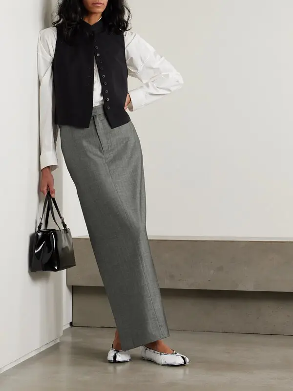 BETTTER Asymmetric Striped Wool-blend Maxi Skirt