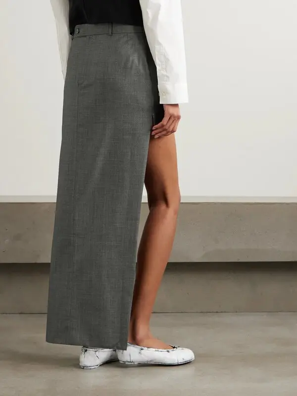 BETTTER Asymmetric Striped Wool-blend Maxi Skirt