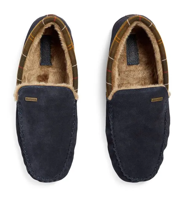 Barbour Suede Tartan-trim Slippers