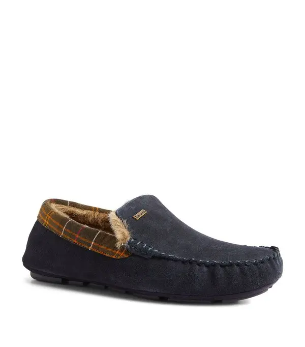 Barbour Suede Tartan-trim Slippers