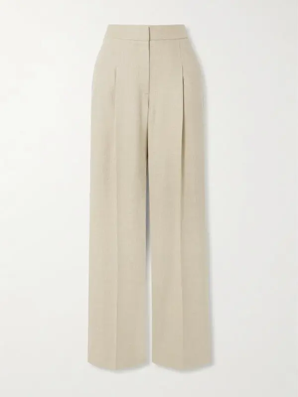 Loulou De Saison Juno Pleated Wool-blend Wide-leg Trousers - Neutrals
