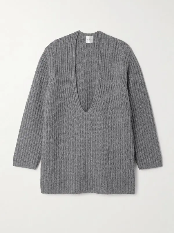 LESET Emma Ribbed-knit V-neck Sweater
