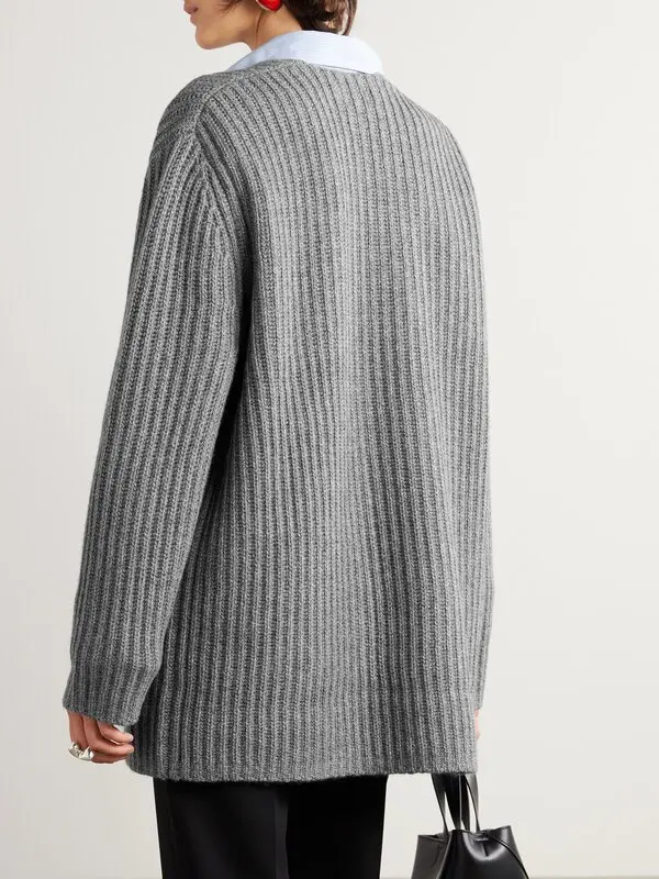 LESET Emma Ribbed-knit V-neck Sweater