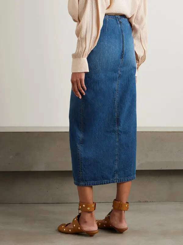 Chloé Organic Denim Midi Skirt With Front Split