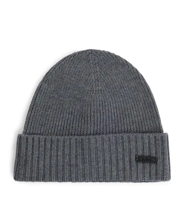 BOSS Virgin Wool Logo Beanie - Grey
