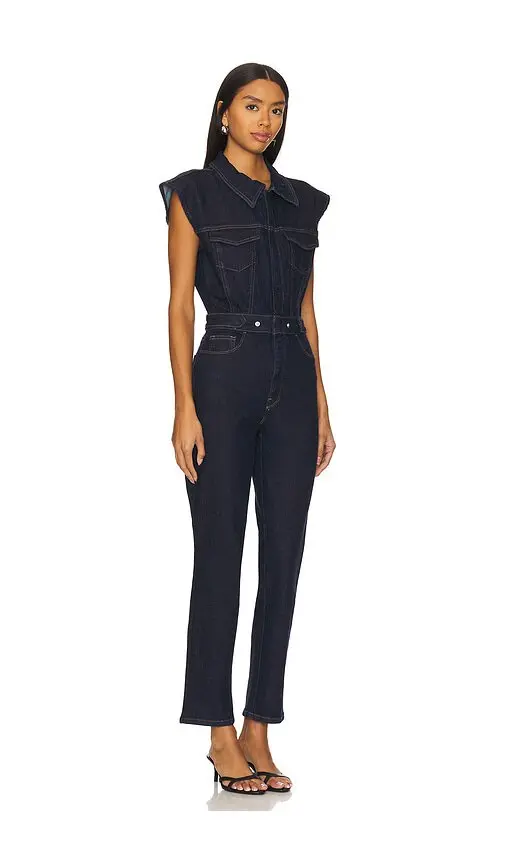 Good American Trucker Jumpsuit In Dark Denim