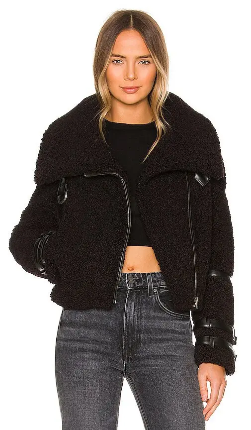 Tularosa Faux Fur Moto Jacket With Leather Accents
