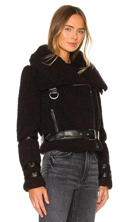 Tularosa Faux Fur Moto Jacket With Leather Accents
