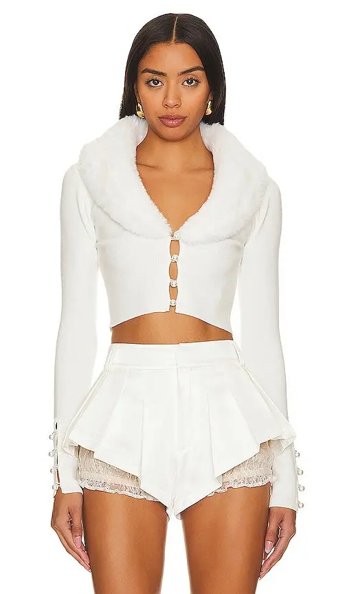 Majorelle Laurel Faux Fur Shawl Cardigan - Ivory