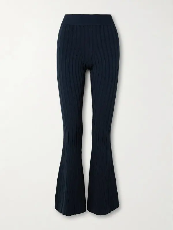 Stella McCartney Ribbed-knit Flared Trousers - Blue