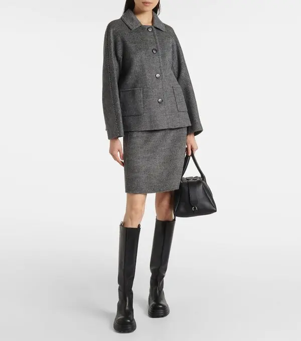 Max Mara Houndstooth Wool And Mohair-blend Miniskirt