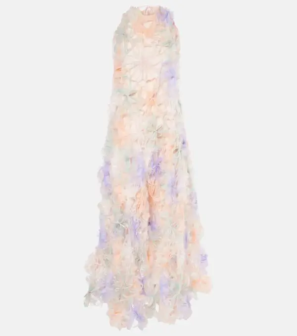 SUSAN FANG Pastel Floral Appliqué Maxi Dress - Multicoloured