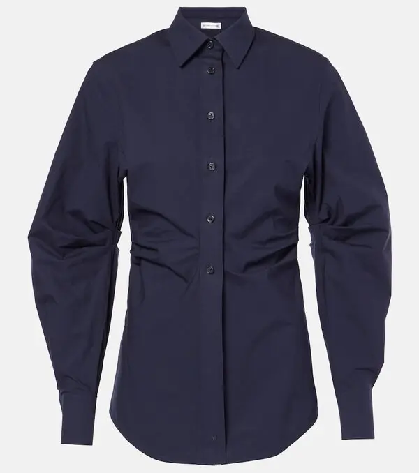 Victoria Beckham Gathered Cotton-blend Shirt - Blue