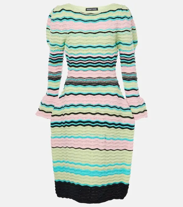 SUSAN FANG Striped Puff-sleeve Midi Dress - Multicoloured
