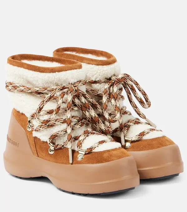 Moon Boot Luna Low Shearling And Suede Snow Boots - Brown