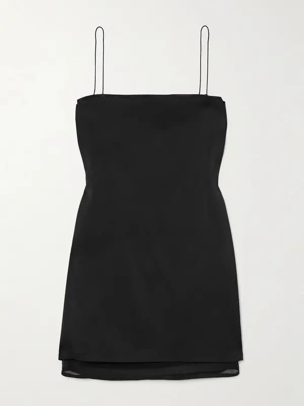 Jacquemus Mia Layered Crepe De Chine-trimmed Satin Mini Dress - Black
