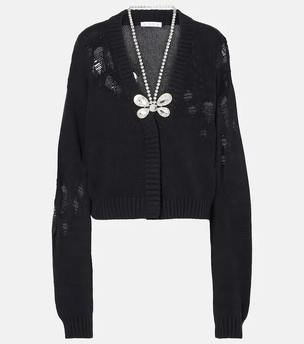 AREA Embellished Cotton And Cashmere Cardigan - Black