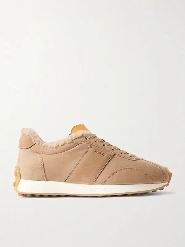 TOD'S Sportivo Active Embroidered Shearling-trimmed Suede Sneakers