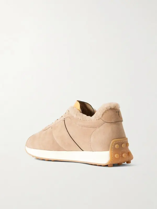 TOD'S Sportivo Active Embroidered Shearling-trimmed Suede Sneakers