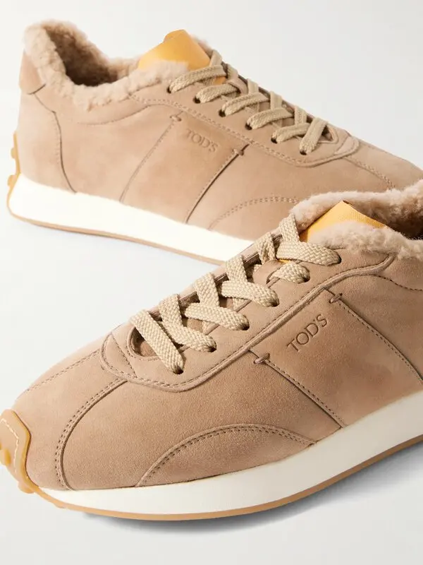 TOD'S Sportivo Active Embroidered Shearling-trimmed Suede Sneakers