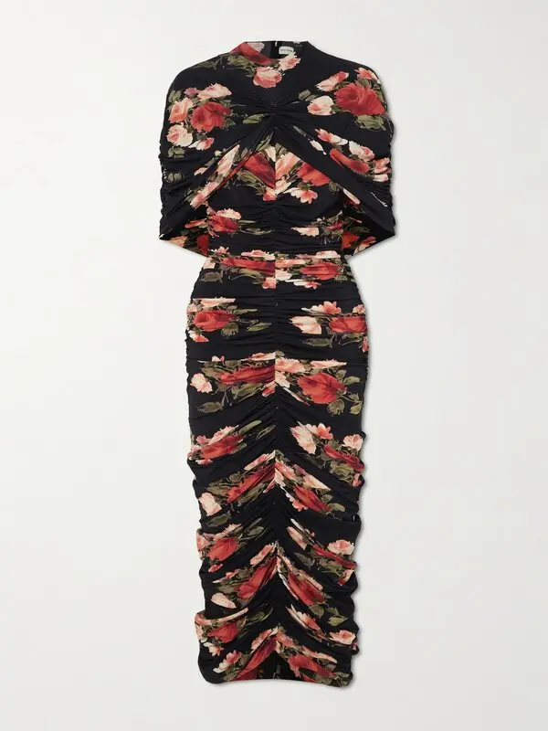 Magda Butrym Ruched Floral-print Maxi Dress - Black
