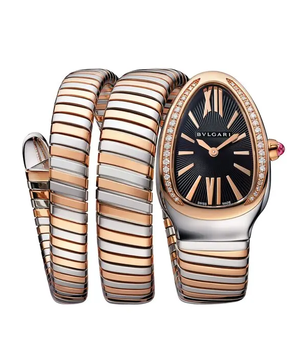 BVLGARI Stainless Steel, Rose Gold, And Diamond Serpenti Tubogas Watch - Black