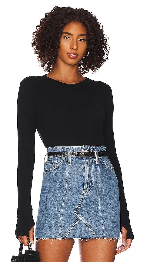 Enza Costa Cashmere Easy Cuffed Crew - Black