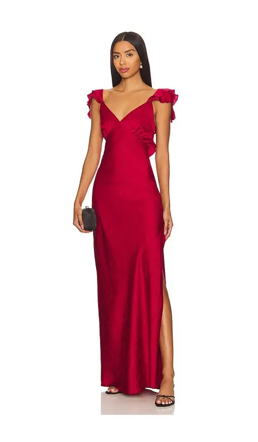 MORE TO COME Becky Ruffle Maxi Dress - Wine