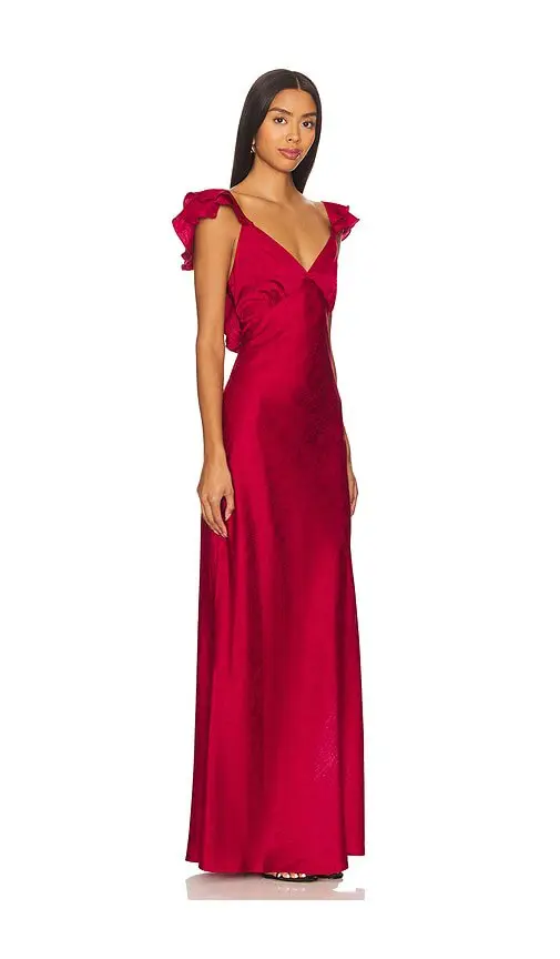 MORE TO COME Becky Ruffle Maxi Dress - Wine