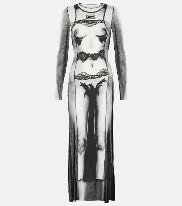 JEAN PAUL GAULTIER Marinière Striped Mesh Maxi Dress - Black