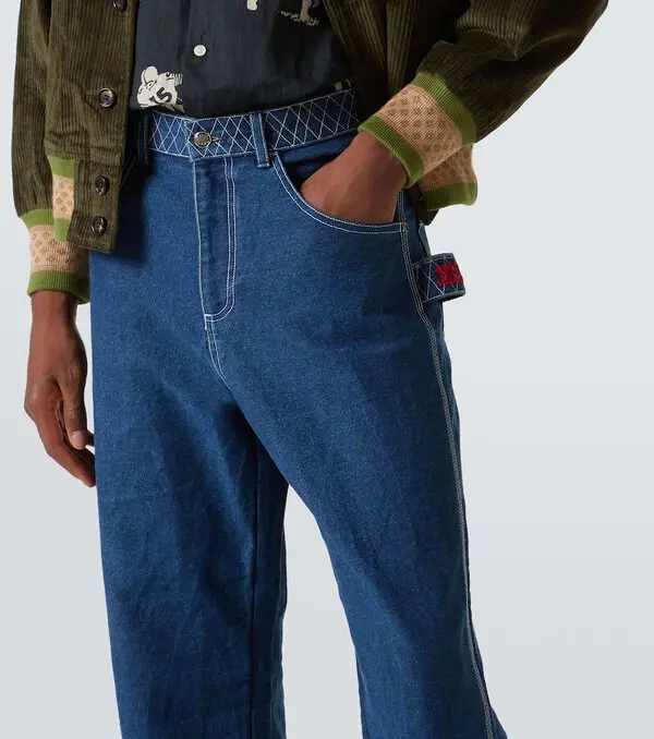 BODE Knolly Brook Embroidered Wide-leg Jeans - Blue