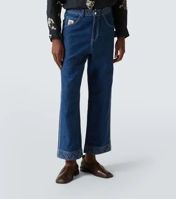 BODE Knolly Brook Embroidered Wide-leg Jeans - Blue