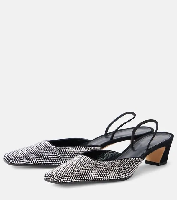 Khaite Roosevelt Embellished Leather Slingback Pumps