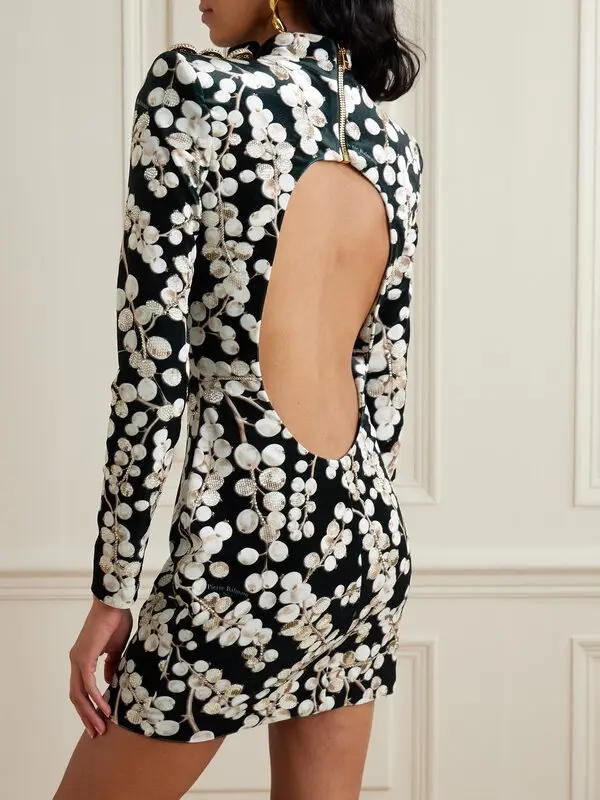 Balmain Embellished Printed Velvet Mini Dress