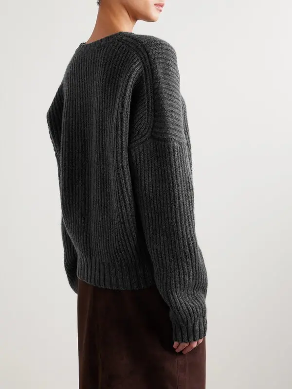 Khaite Manuela Ribbed Cashmere Sweater - Gray