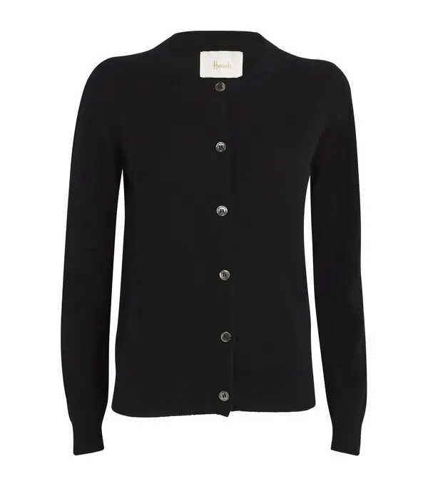 Harrods Cashmere Crew Neck Cardigan - Black