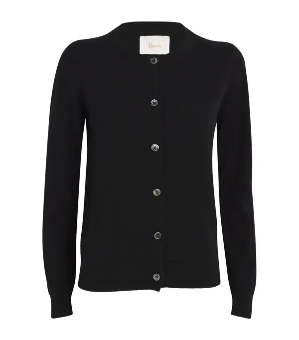 Harrods Cashmere Crew Neck Cardigan - Black