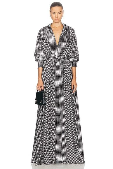 Norma Kamali Oversized Houndstooth Flared Gown - Large Houndstooth