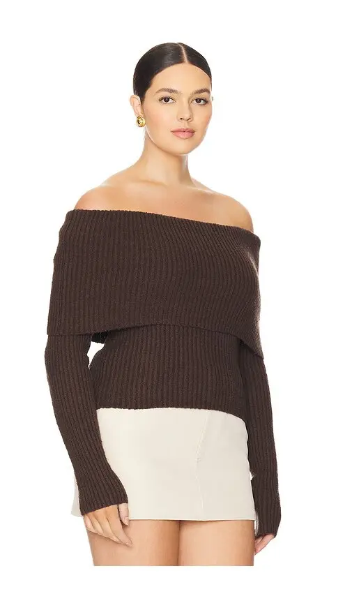 L'academie Namir Off-shoulder Ribbed Knit Sweater - Chocolate
