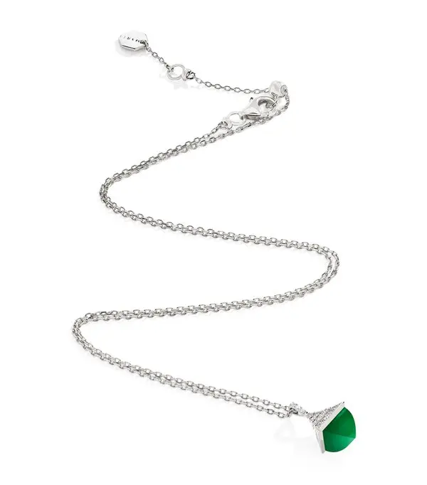MARLI NEW YORK Mini Cleo Rev Pendant Necklace In Gold With Diamonds And Green Agate - White